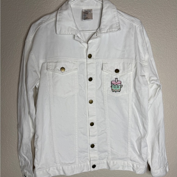 Pusheen | Jackets & Coats | Pusheen Boba Cup White Denim Jacket Adult ...